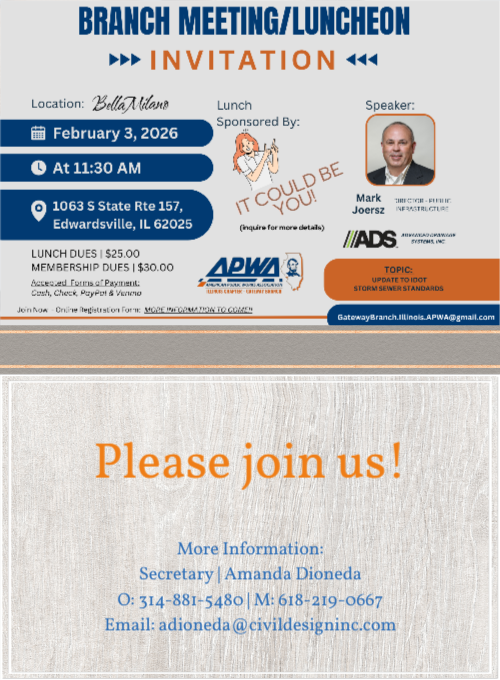 Gateway Branch: February 2026 Meeting/Luncheon – APWA Illinois Chapter